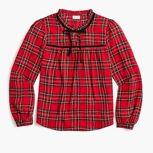 J. Crew Factory | Tops | J Crew Velvet Tieneck Top In Bright Red Holiday Christmas Plaid With ...